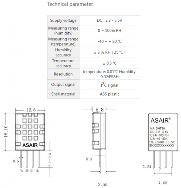ASAIR DHT20 I2C溫濕度感測器 AHT21 | 米羅科技文創學院