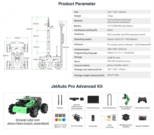 Nvidia SLAM建圖機器人 搭配LiDAR、Depth Camera、語音陣列麥克風、觸控螢幕 JetAuto Pro ROS ...